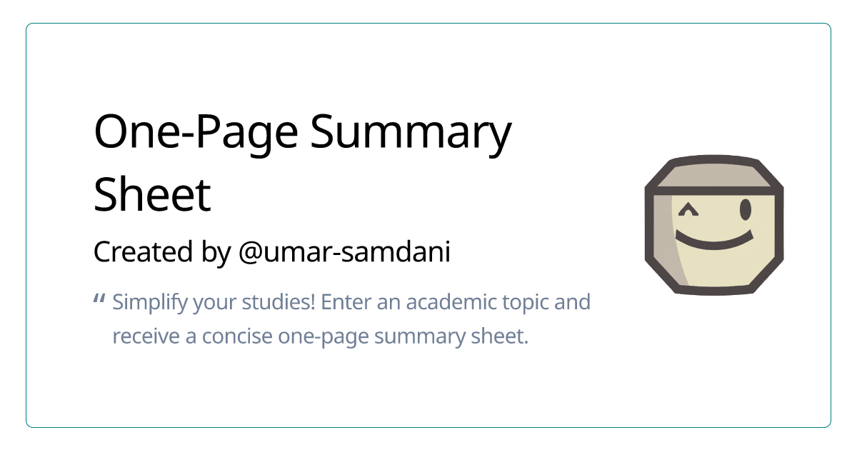 One-Page Summary Sheet